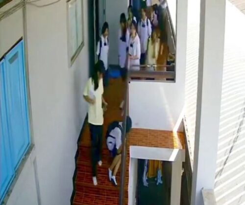 Female Student Gets Head Stuck in Stair Railings While Sneaking Look at ...
