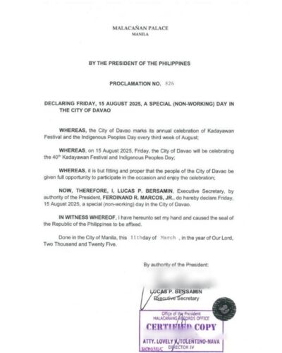 March 17, 2025, Declared Special Non-Working Holiday in Davao City ...