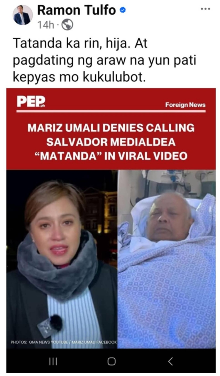Ramon Tulfo Slammed For Comment On Mariz Umali Amid 'Matanda' Issue ...