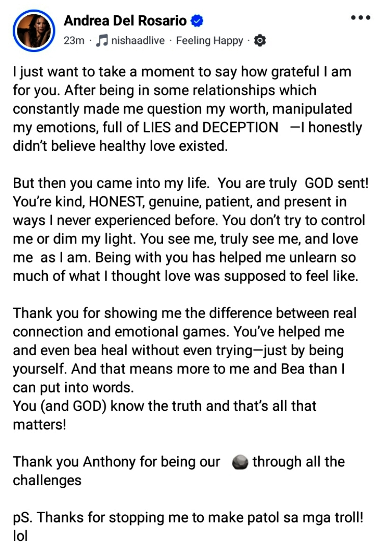 Andrea del Rosario Appreciation Post For Partner Amid Being Linked To ...