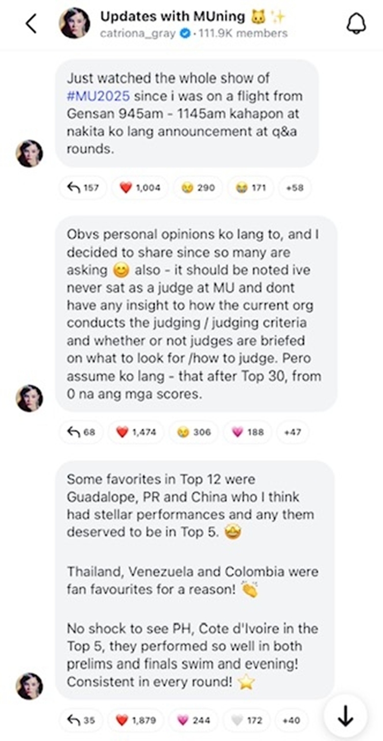 Catriona Gray Shares Her Honest Thoughts About The Miss Universe 2025 ...