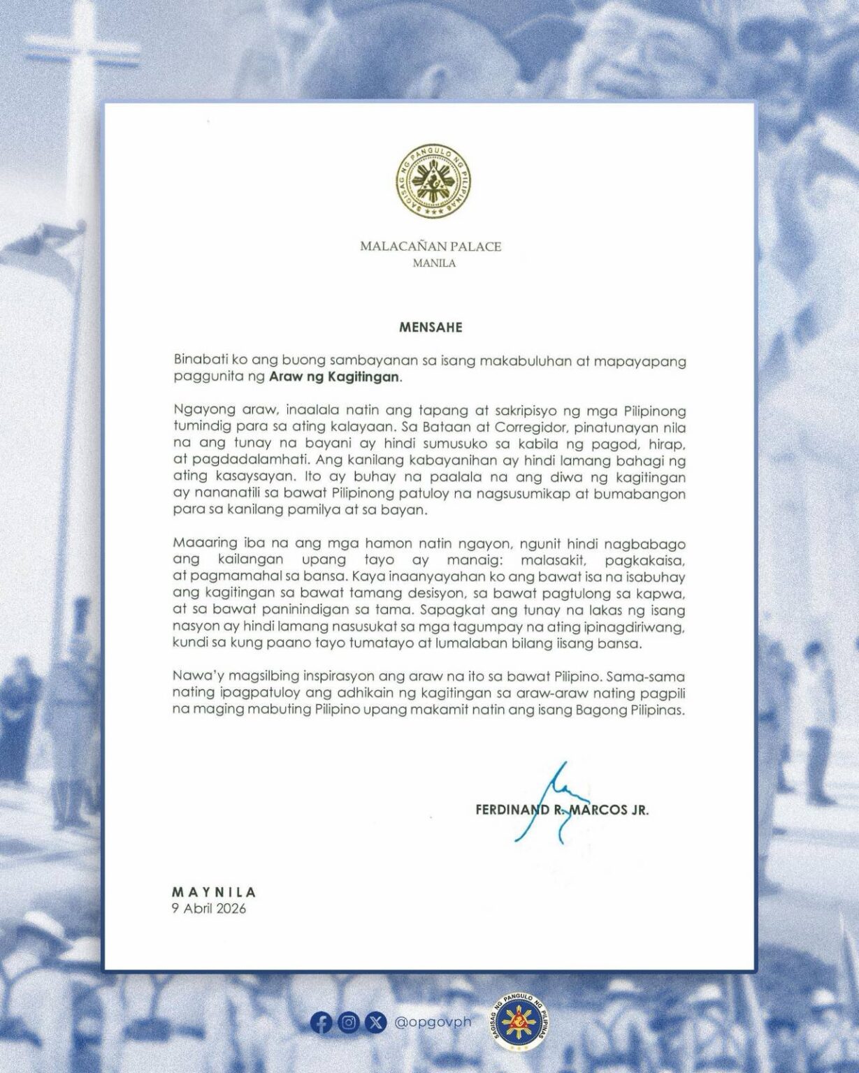 Marcos Jr. in Araw ng Kagitingan Message: 'Always Choose To Be Good ...